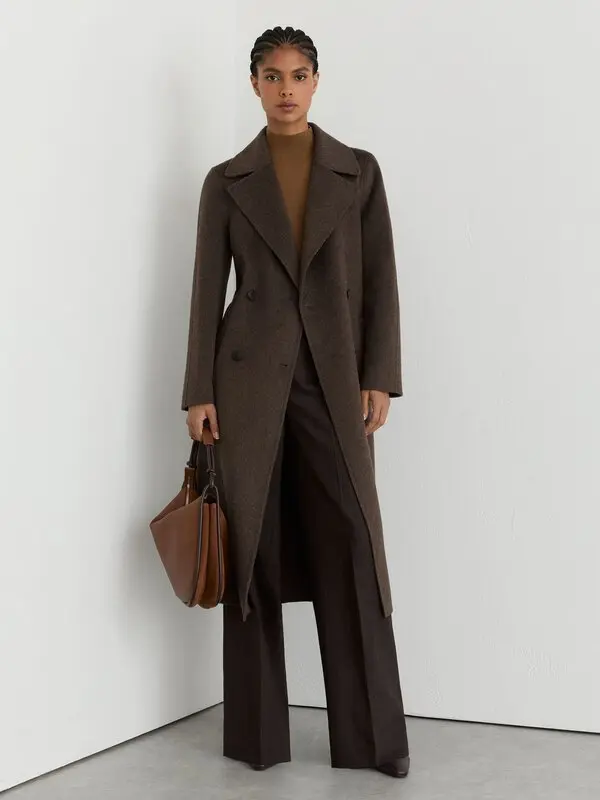 REISS Rene Petite Double-breasted Wool-blend Coat With Cashmere - Mocha Brown