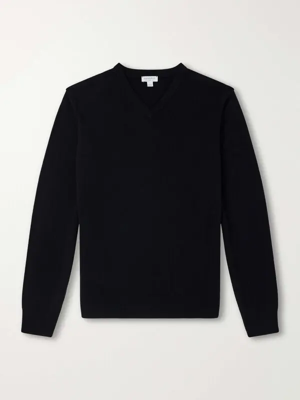 Sunspel Cashmere V-neck Sweater - Black