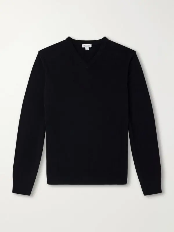 Sunspel Cashmere V-neck Sweater - Black