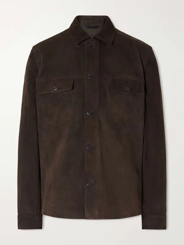 Sunspel Suede Overshirt - Brown