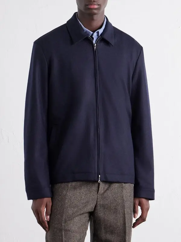 Sunspel Boiled Wool Zip-up Jacket - Blue