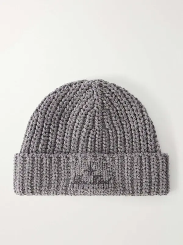 Stone Island Logo-embroidered Cotton-chenille Beanie - Gray