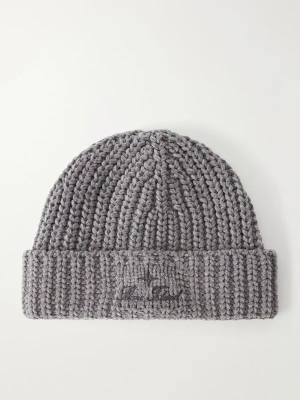 Stone Island Logo-embroidered Cotton-chenille Beanie - Gray