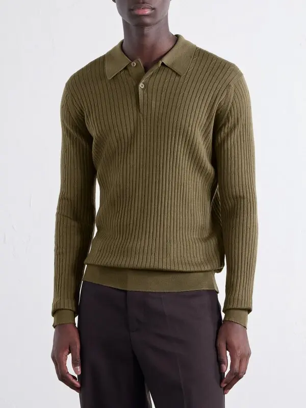 John Smedley Hodson Ribbed Merino Wool Polo Shirt
