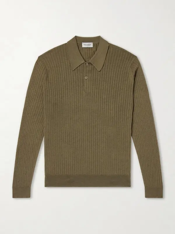 John Smedley Hodson Ribbed Merino Wool Polo Shirt