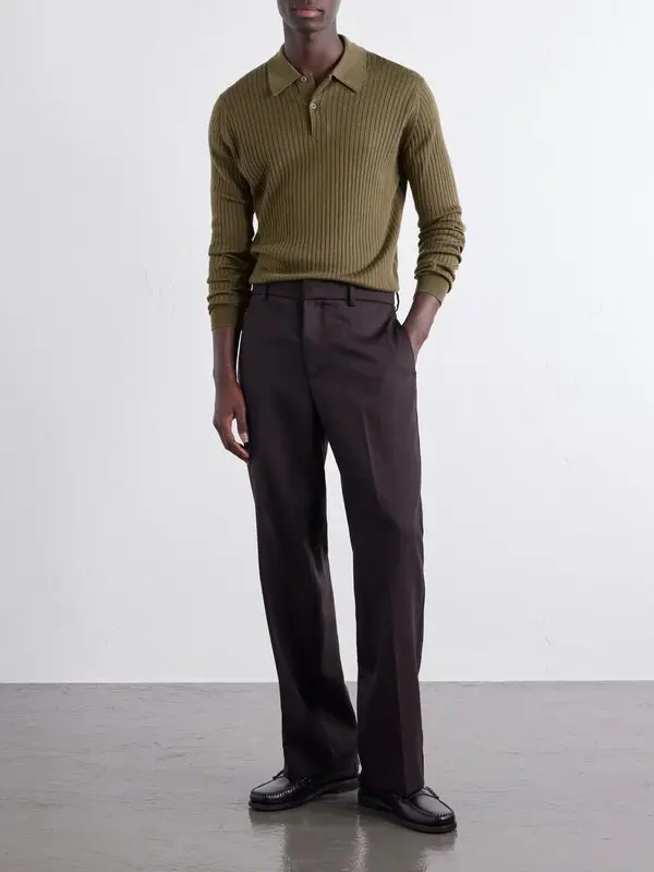 John Smedley Hodson Ribbed Merino Wool Polo Shirt