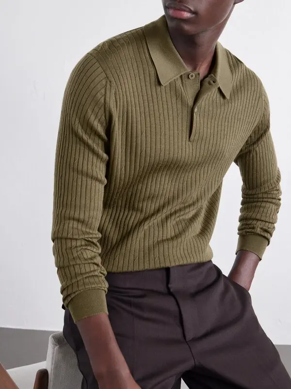John Smedley Hodson Ribbed Merino Wool Polo Shirt