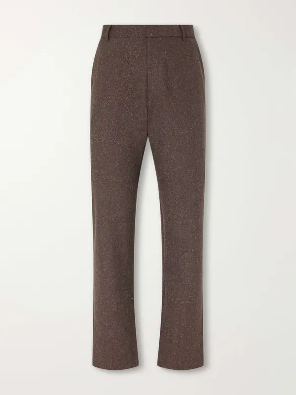 Sunspel Straight-leg Wool And Silk-blend Donegal Tweed Trousers - Brown