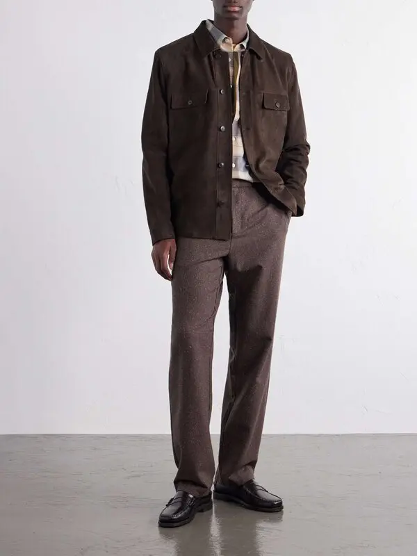Sunspel Straight-leg Wool And Silk-blend Donegal Tweed Trousers