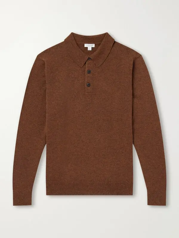 Sunspel Cashmere Polo Shirt - Brown