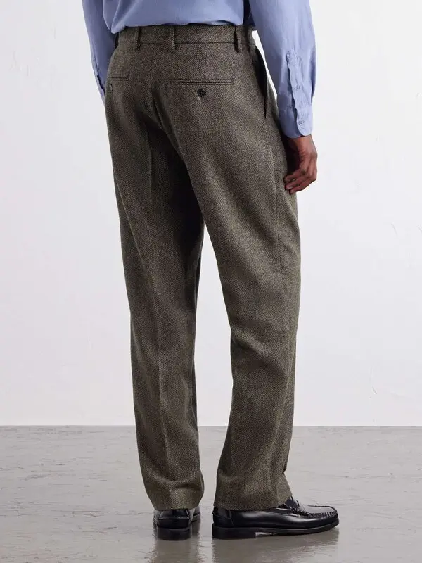 Portuguese Flannel Straight-leg Pleated Wool Herringbone Trousers