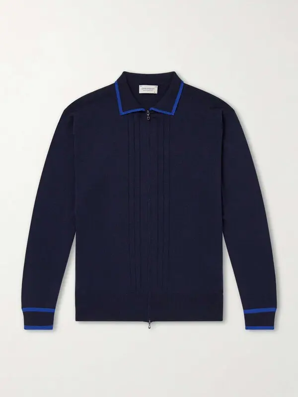 John Smedley Albie Merino Wool Zip-up Cardigan - Navy