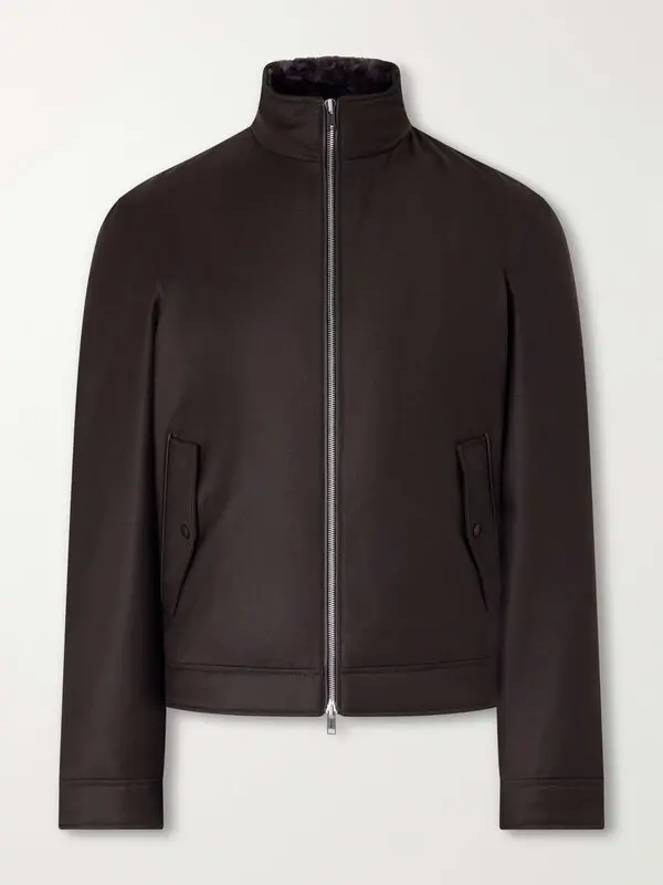 YVES SALOMON Plush-trimmed Wool And Silk-blend Bomber Jacket - Brown