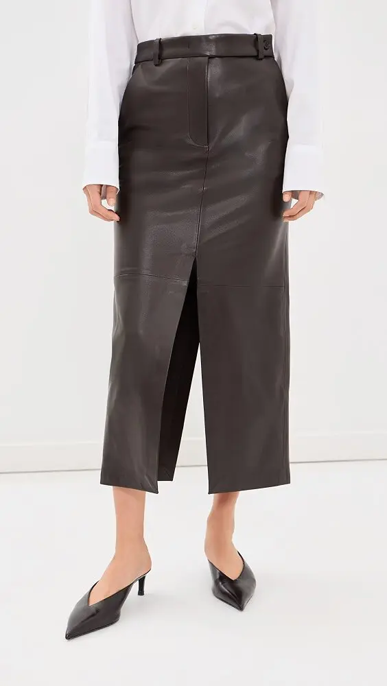 Co Double Slit Leather Pencil Skirt