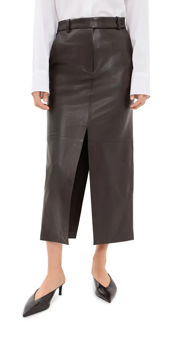 Co Double Slit Leather Pencil Skirt - Chocolate