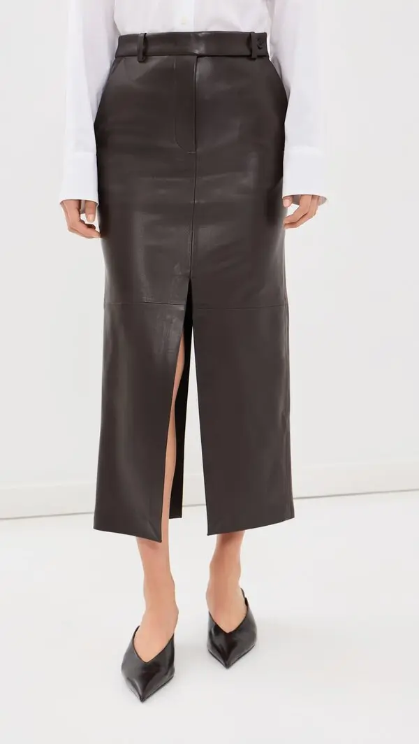 Co Double Slit Leather Pencil Skirt