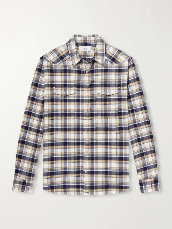 Mr P. Western Checked Organic Cotton Shirt - Blue