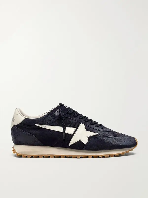 GOLDEN GOOSE Marathon Suede And Leather Sneakers - Blue
