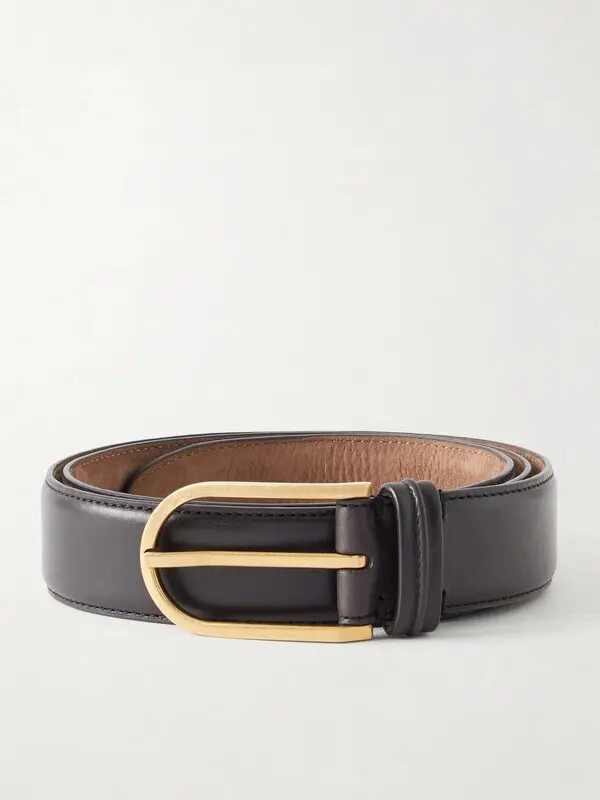 Zegna 3.2cm Leather Belt With Gold Tone Buckle - Brown