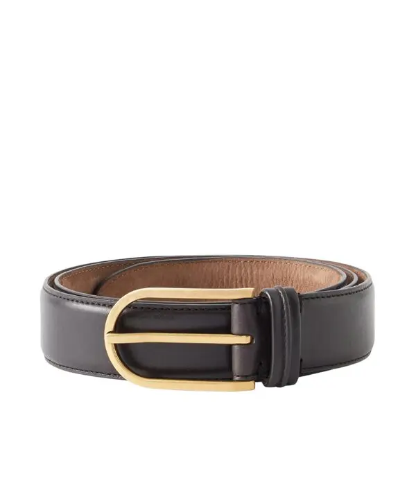 Zegna Leather Belt With Gold Tone Buckle - Brown