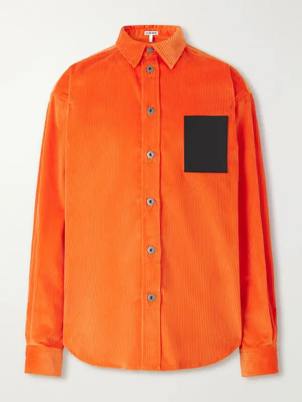 Loewe Leather-trimmed Cotton-corduroy Overshirt - Orange
