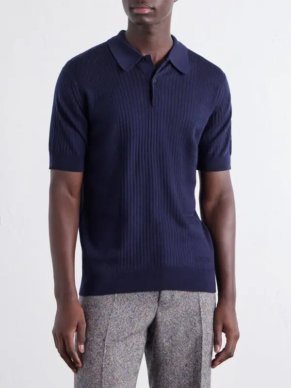 John Smedley Croall Ribbed Merino Wool Polo Shirt