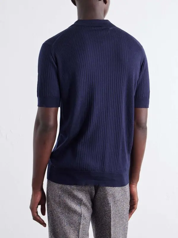 John Smedley Croall Ribbed Merino Wool Polo Shirt