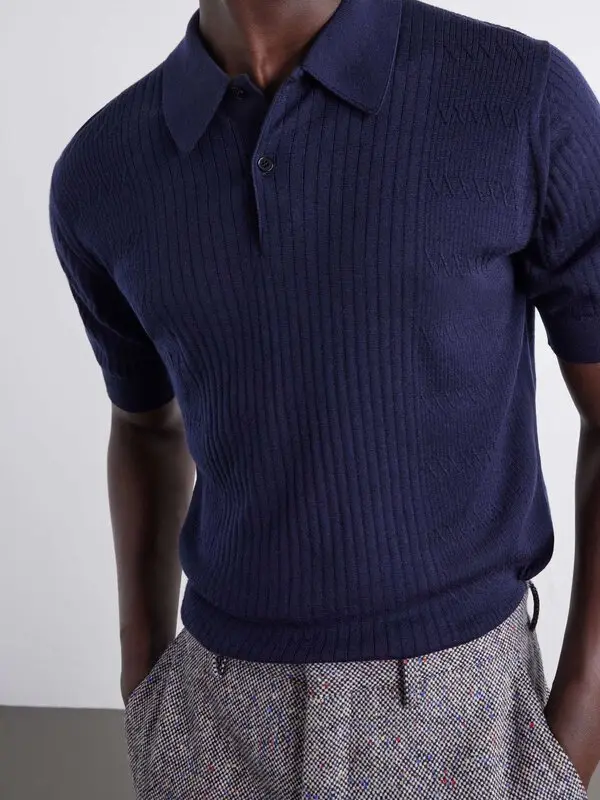 John Smedley Croall Ribbed Merino Wool Polo Shirt