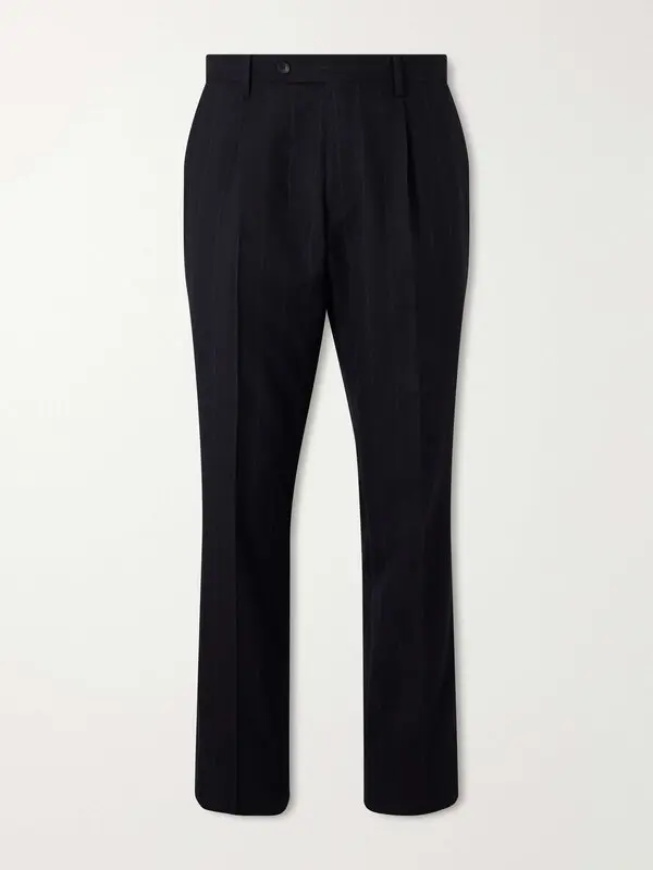 Mr P. Straight-leg Pinstriped Wool Suit Trousers - Blue