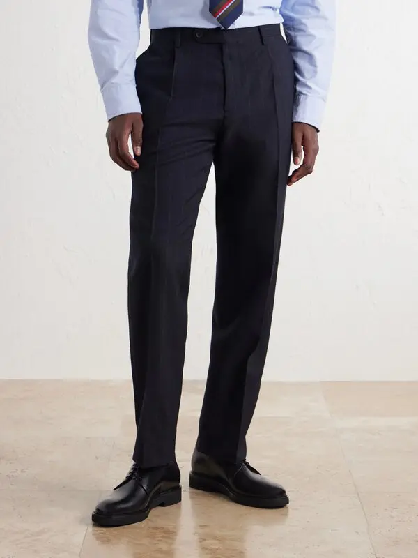 Mr P. Straight-leg Pinstriped Wool Trousers