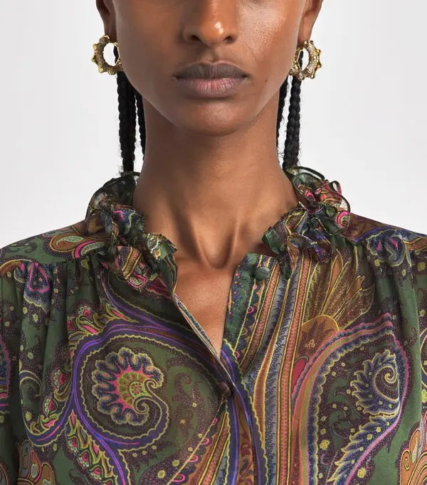 Etro Silk Ruffle Paisley Blouse