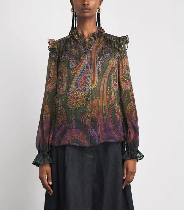 Etro Silk Ruffle Paisley Blouse