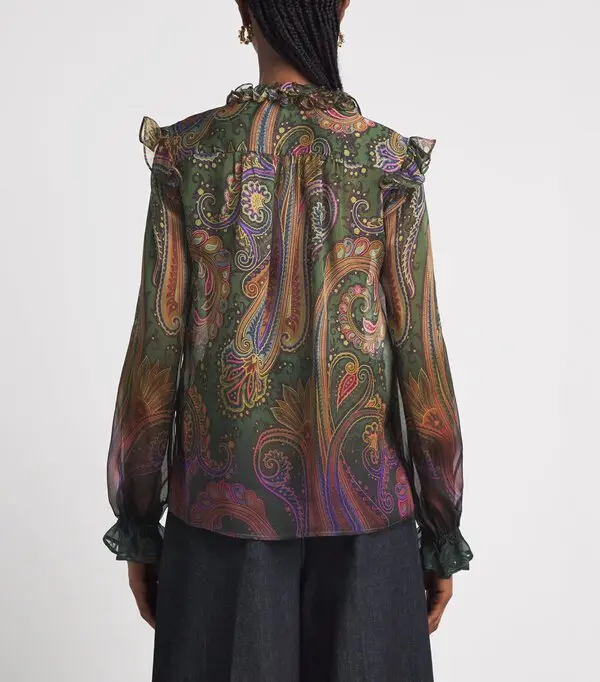 Etro Silk Ruffle Paisley Blouse