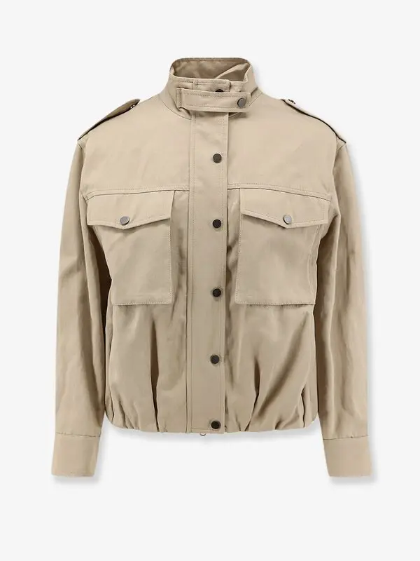 Brunello Cucinelli Cotton And Linen Blend High Neck Jacket - Beige