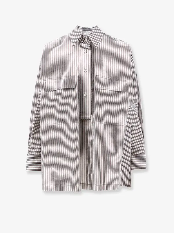 Brunello Cucinelli Striped Cotton And Silk Blend Shirt - Brown