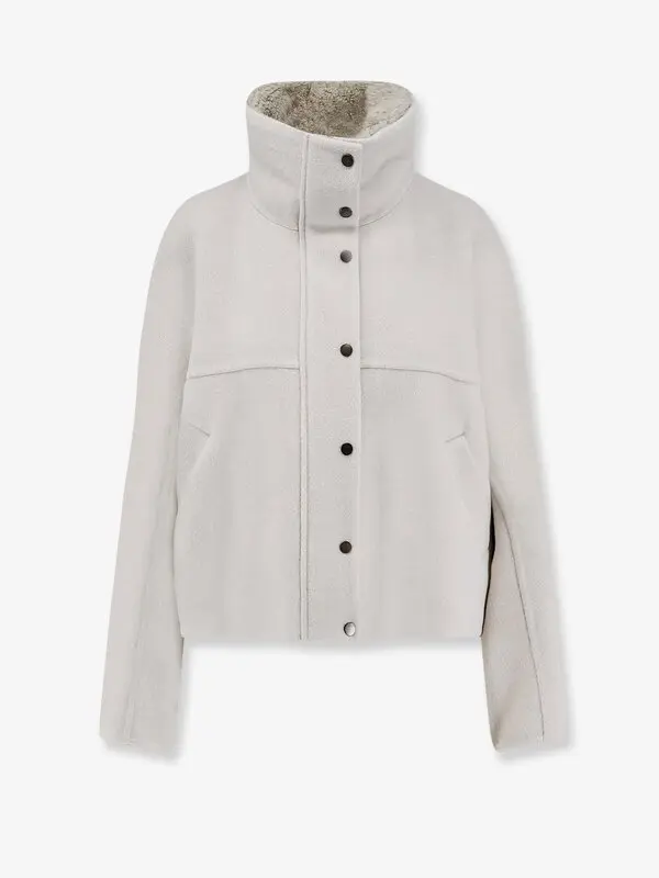 Brunello Cucinelli Wool And Cashmere Blend Jacket With Monili Detail - Beige