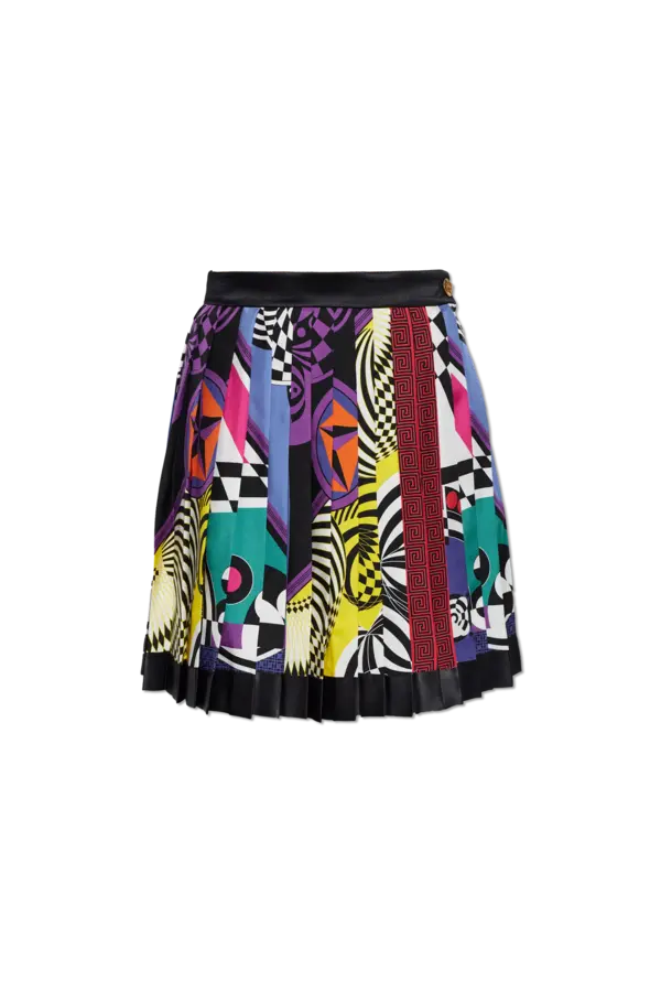 Versace Pleated Silk Mini Skirt With Abstract Print - Multicolour