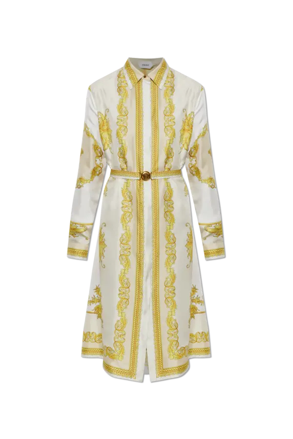 Versace Silk Dress With "new Barocco" Print - Cream