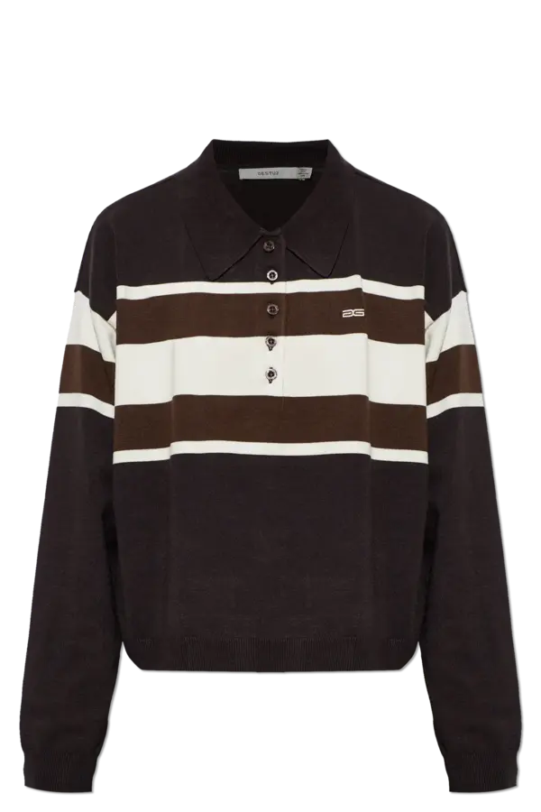 GESTUZ Striped Long-sleeve Polo Shirt - Brown