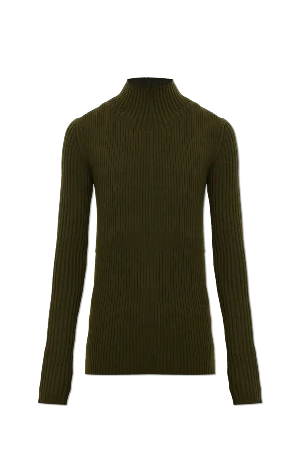 Victoria Beckham Ribbed Wool Turtleneck Top - Green
