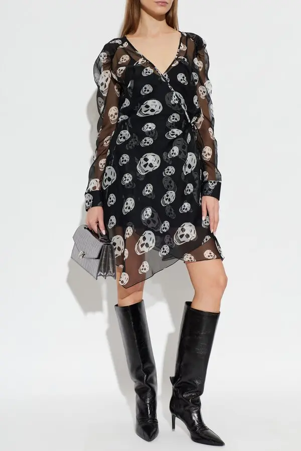 Alexander McQueen Silk Dress With Skull Motif
