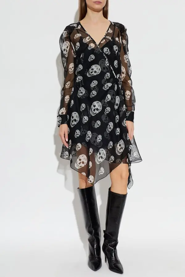 Alexander McQueen Silk Dress With Skull Motif