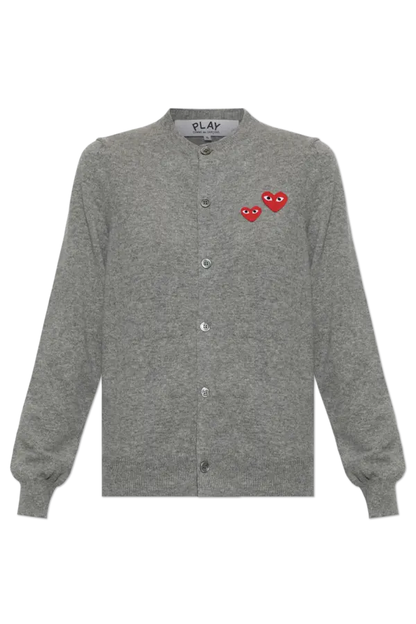 Play Comme Des Garcon Wool Cardigan With Logo Patch - Grey