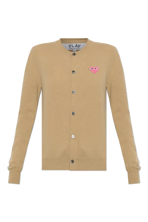 Play Comme Des Garcon Wool Cardigan With Logo Patch - Beige