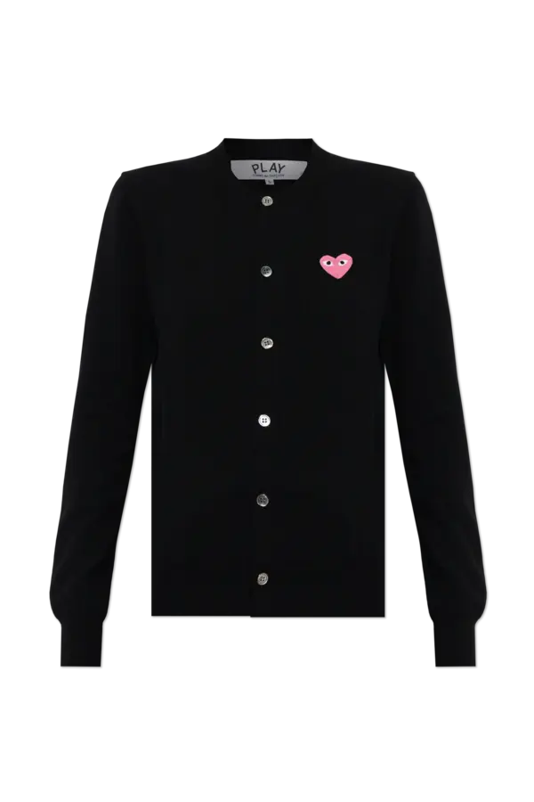 Play Comme Des Garcon Wool Cardigan With Logo Patch - Black
