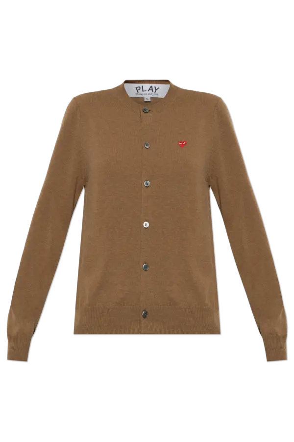Play Comme Des Garcon Wool Cardigan With Logo Patch - Brown