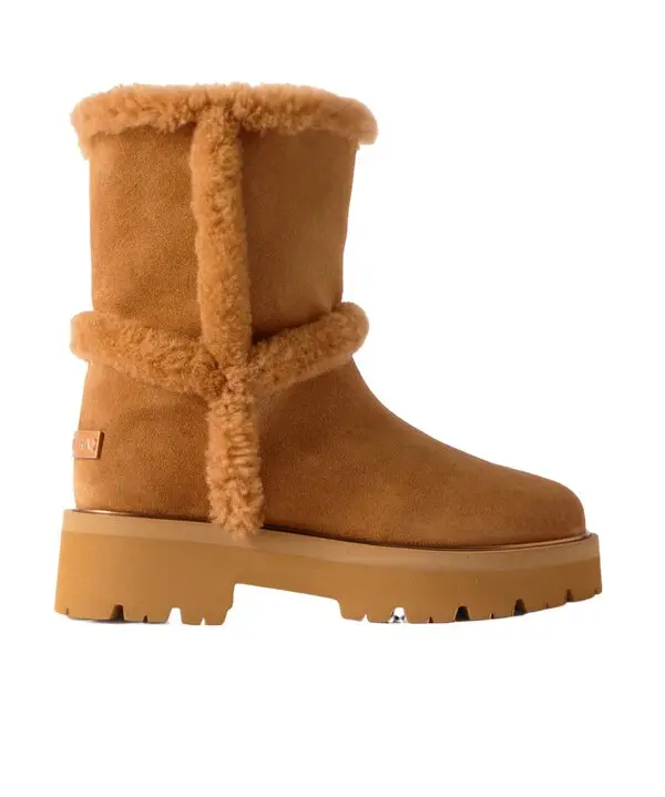 AQUAZZURA Round Toe Shearling Lined Boots - Tan