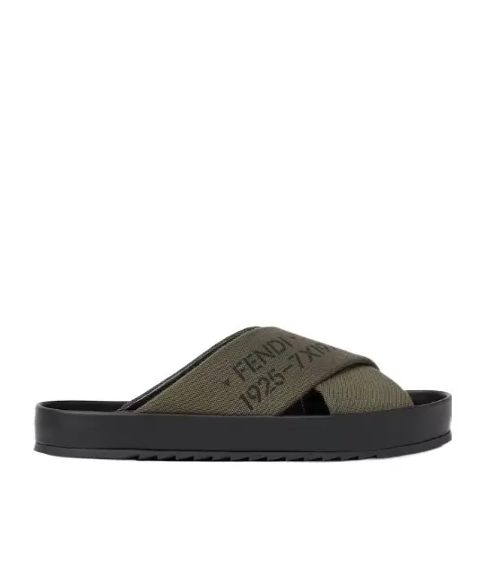 Fendi Leather And Canvas Slides