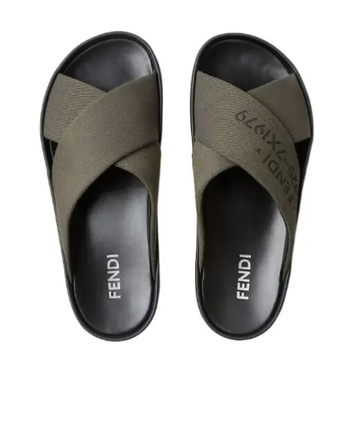 Fendi Leather And Canvas Slides