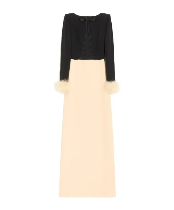 Valentino Garavani Cady Couture Long Dress With Feathers - Nude